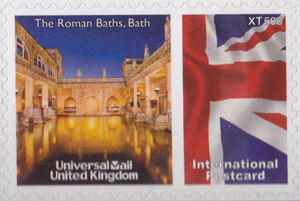 Stamp: Roman Baths, Bath.4 Union Jack Flag (United Kingdom: Private ...