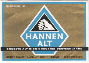 Drink Label: Hannen Alt (Hannen Brauerei, Braustätte Korschenbroich ...