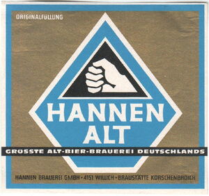 Drink Label: Hannen Alt (Hannen Brauerei, Braustätte Korschenbroich ...