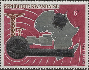 邮票: Map of Africa and Madagascar and communication masts (卢旺达(6th Anniv ...