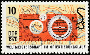Stamp: Competition card, sports compass (Germany, Democratic Republic ...
