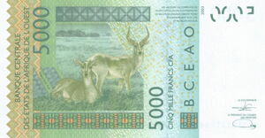 Банкнота: 5,000 Francs CFA (Западно-Африканские Государства(A для Кот-Д ...
