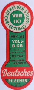 Drink Label: Deutsches Pilsener (VEB Brauerei der Stadt Cottbus ...