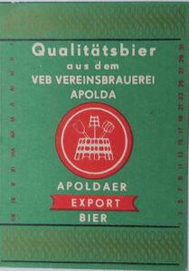 Drink Label: Apoldaer Export Bier (VEB Vereinsbrauerei Apolda, Germany ...