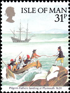 Stamp: Pilgrim Fathers landing at Plymouth, 1620 (Isle of Man ...