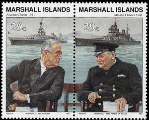 邮票: Roosevelt and USS Augusta, Churchill and HMS Prince of Wales (马绍尔群岛 ...