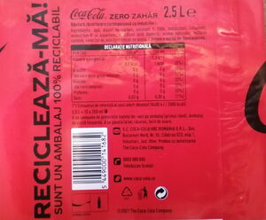 Drink Label: Coca-Cola Zero Zahăr (S.C. Coca-Cola HBC Romania S.R.L ...