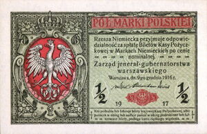 Banknote: ½ Marki (Poland(1916-1917 General Government) Wor:P-1,Ros:R-439a
