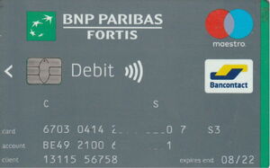 Bank Card: Maestro Debit (BNP Paribas Fortis, BelgiumCol:BE-MS-0050