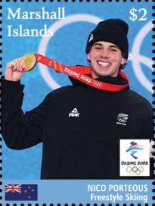 Stamp: Nico Porteous - Freestyle Skiing (Marshall Islands(Gold Medal Winners of the 2022 Winter ...