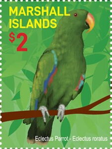Stamp: Eclectus Parrot (Eclectus roratus) (Marshall Islands(Parrots ...