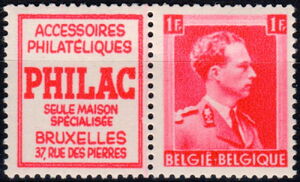 Stamp: PUB Philac (French) + King Leopold III 1F (Belgium(King Leopold ...