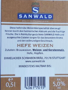 Drink Label: Sanwald Hefe Weizen (Dinkelacker-Schwaben Bräu, Germany ...