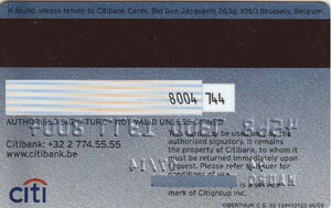 Bank Card: Citibank – Logo (Citibank, BelgiumCol:BE-VI-0003.04
