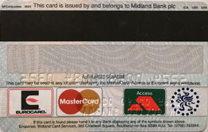 Bank Card: Midland Care Card (Midland Bank, United Kingdom of Great ...