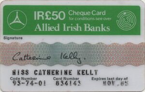 Bank Card: £50 Cheque Card (Allied Irish Banks (AIB), IrelandCol:IE-GM-0031