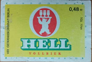 Drink Label: Hell Vollbier (VEB Getränkekombinat Berlin, Germany ...
