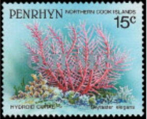 Stamp: Hydroid Coral (Stylaster elegans) - Silver Overprint (Penrhyn(O ...