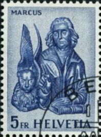 Stamp: Marcus - Saint Mark with the Lion (Switzerland(Evangelists) Mi ...