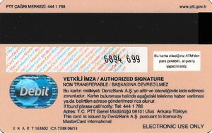 Bank Card: PTT Kart Prepaid (PTT Bank, Türkiye (Turkey)Col:TR-MC-0592