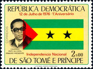 Stamp: Maunel Pinto da Costa and Flag (São Tomé and Príncipe(1st ...