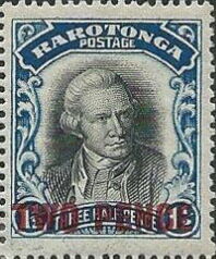 Stamp: Surcharged in Red (Cook Islands, Rarotonga(Captain Cook ...