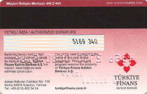 Bank Card: Türkiye Finans (Türkiye Finans, Türkiye (Turkey)Col:TR-VI-0573
