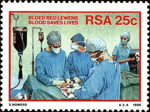 Stamp: Surgery (South Africa(Blood donation and transfusion) Mi:ZA 684 ...