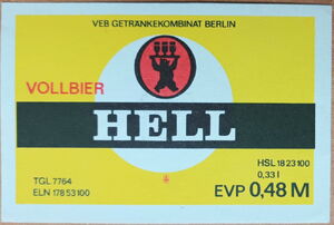 Drink Label: Hell Vollbier (VEB Getränkekombinat Berlin, Germany ...