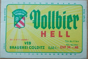 Drink Label: Colditzer Vollbier Hell (VEB Brauerei Colditz (im GK ...