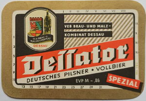 Drink Label: Dessator Deutsches Pilsner Vollbier (VEB Getränkekombinat ...