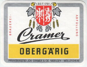 Drink Label: Cramer Obergärig (Privatbrauerei Joh. Cramer, Germany ...