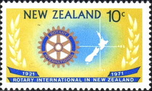 Stamp: Rotary Emblem and Map of New Zealand (New Zealand(Commemoratives ...