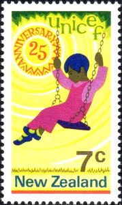Stamp: 25th Anniversary of UNICEF (New ZealandMi:NZ 558,Sn:NZ 477,Yt:NZ ...