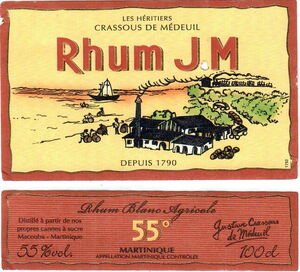 Drink Label: Rhum J.M blanc 55% Vol. (Héritiers Crassous de Medeuil ...