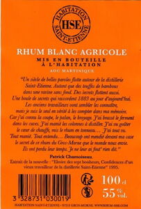 Drink Label: Rhum Blanc Agricole HSE 55% Vol. (Habitation Saint-Etienne ...