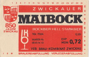 Drink Label: Zwickauer Maibock (Brauerei Zwickau, Germany, Democratic Republic (DDR)Col:DD-BEER ...