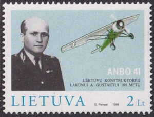 Stamp: A. Gustaitis (Pilot and Aircraft Constructor) and Plane ANBO ...