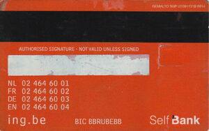 Bank Card: Maestro Bancontact (ING Bank, BelgiumCol:BE-MS-0052
