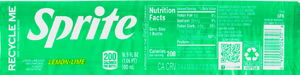 Drink Label: Sprite Lemon-Lime (Coca-Cola Company, United States of ...