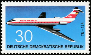 Stamp: Tupolev Tu-134 (Germany, Democratic Republic (DDR)(Aircraft) Mi ...