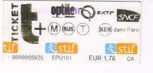 Transport Ticket: Ticket (RATP-IdF-SNCF-Stif combined, France(Ticket t+ ...
