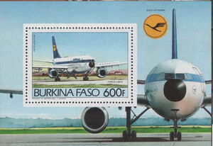 Stamp: Airbus A300B (Burkina Faso(Vintage Autos and Aircraft) Col:BF ...