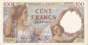 Banknote: 100 Francs (France(1937-1942 Issue) Wor:P-94a.63