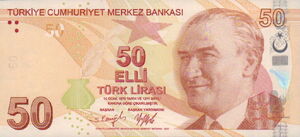 Банкнота: 50 Turkish Lira (Турция(2009-2022 9-я Эмиссия "Турецкая лира ...