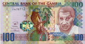 Banknote: 100 Dalasis (Gambia(2006-2018 ND "Full Printing" Issue) Wor:P-29c