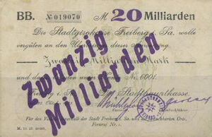 Billete de Banco: 20 Milliarden Mark (Alemania, Notgeld(Freiberg) Kel ...