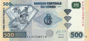 Banknote: 500 Francs (Congo, Democratic Republic (Kinshasa)(2000-2020 ...