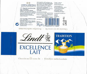 Chocolate Wrapper: Lindt Excellence Lait (Lindt & Sprüngli SAS ...