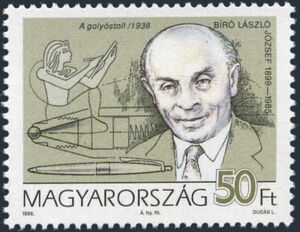 Stamp: Bíró László József, inventor of ball-point pen (Hungary(People ...